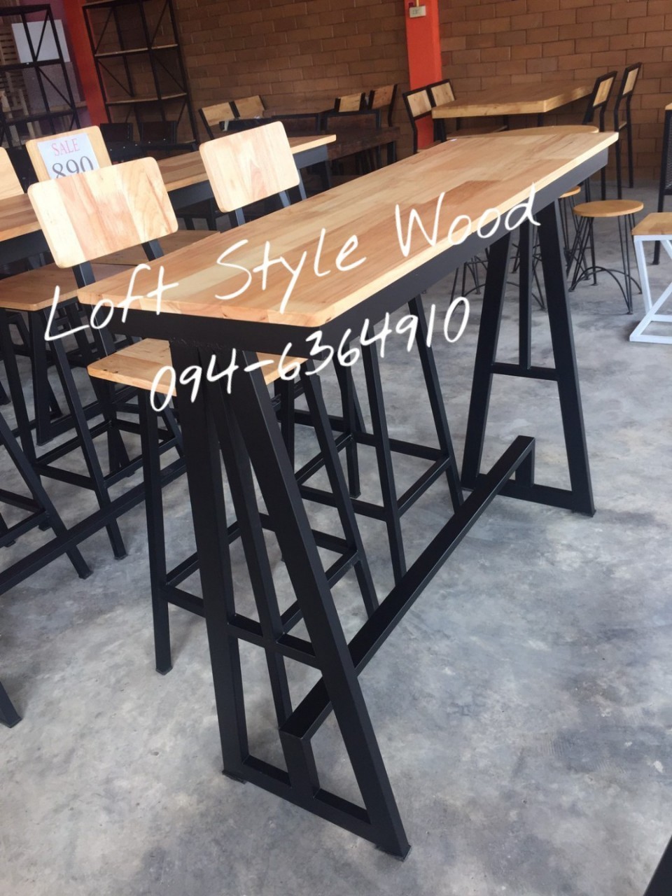 Loft Style Wood ชุดโต๊ะบาร์ขา A พร้อมเก้าอี้บาร์ไม้ 2 ตัว ธรรมชาติ ขนาด ...