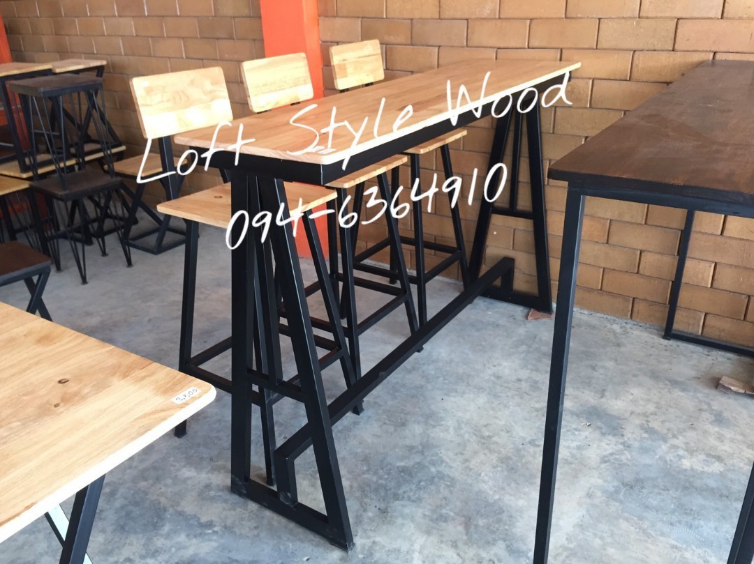 Loft Style Wood ชุดโต๊ะบาร์ขา A พร้อมเก้าอี้บาร์ไม้ 3 ตัว ขนาด ...