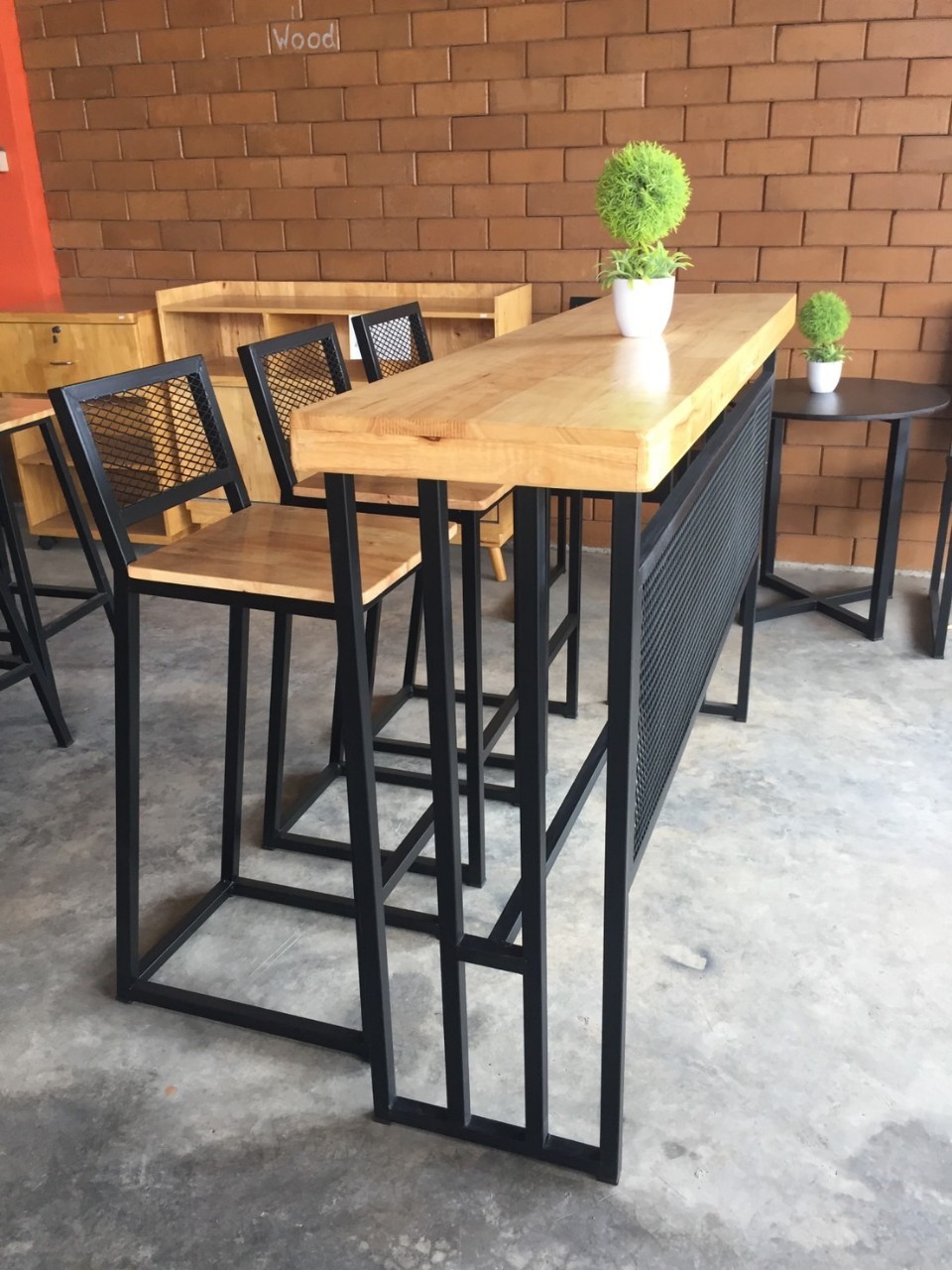 Loft Style Wood ชุดโต๊ะตาข่ายหน้า(ขอบไม้) พร้อมเก้าอี้บาร์ไม้ 3 ตัว ...