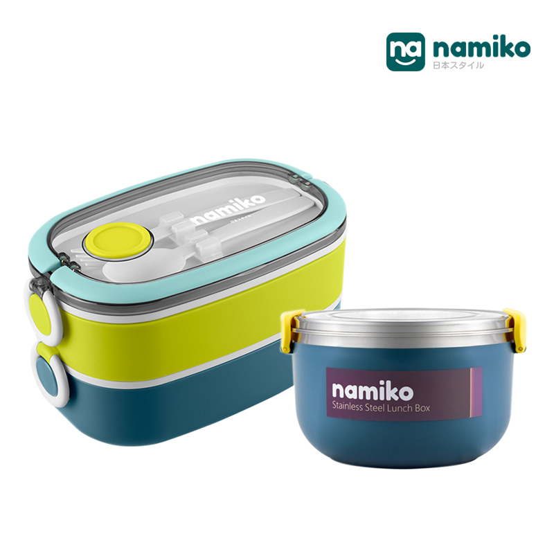 Namiko กล่องอาหารพร้อมช้อนส้อมและถ้วยซุปสเตนเลสเก็บอุณหภูมิ Duo SET A -Blue - ThaiPick
