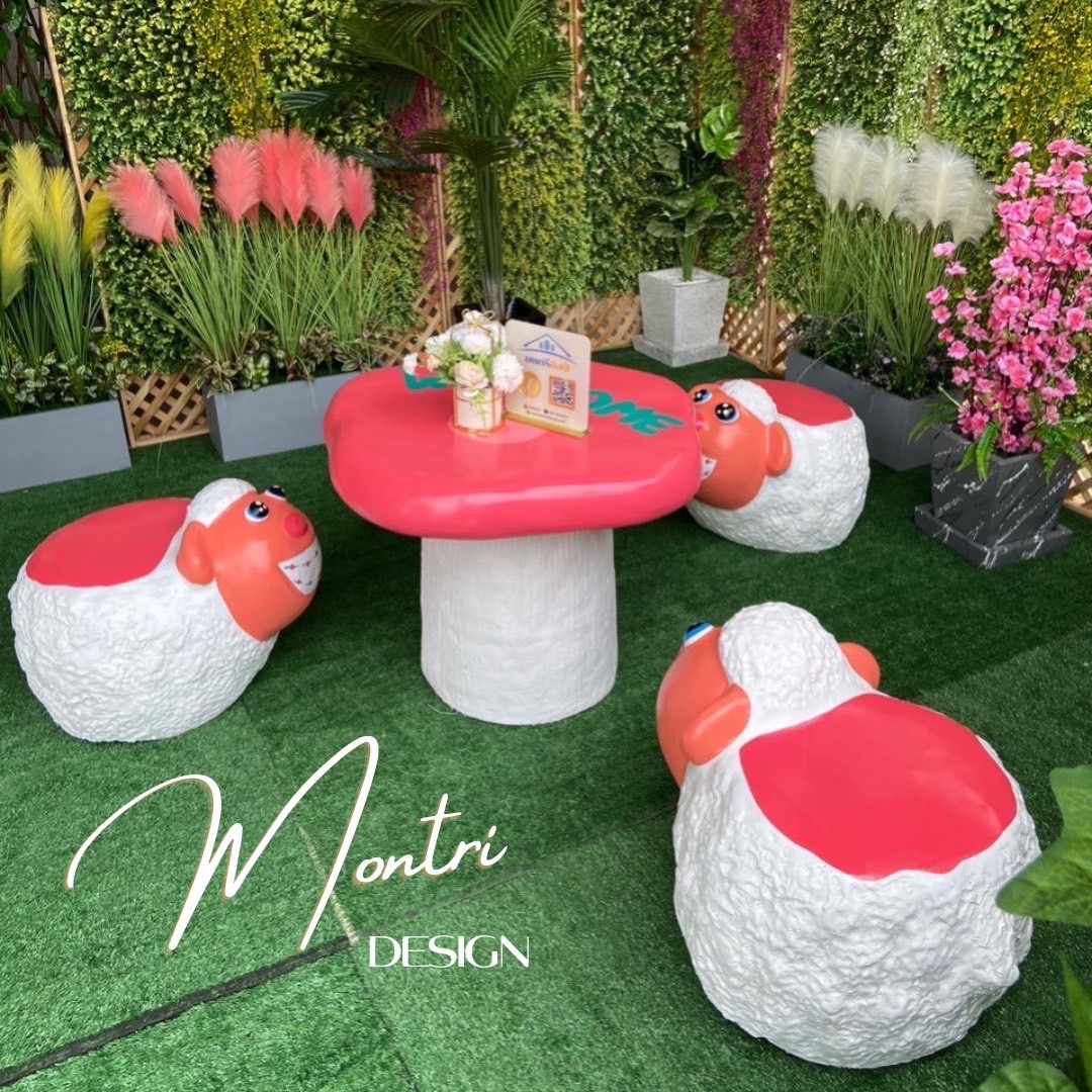 Montri design ชุดโต๊ะปูนรูปลูกแกะ 40x33x70 สีขาว ชมพู ภาคเหนือ สีขาว ...