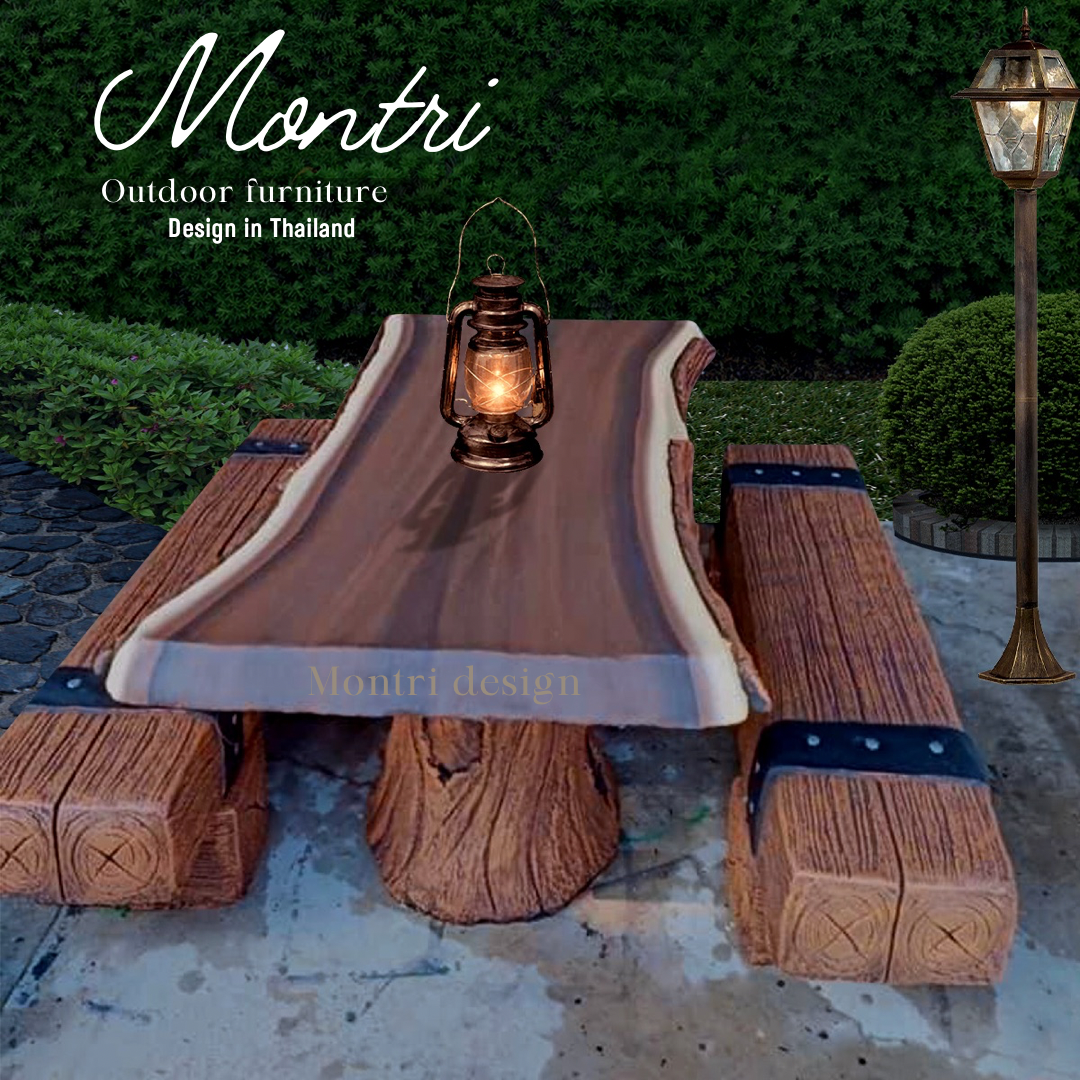 Montri design ชุดโต๊ะปูนลายไม้ รุ่น Praiya V3 ภาคเหนือ สีน้ำตาล 3ชุด ...