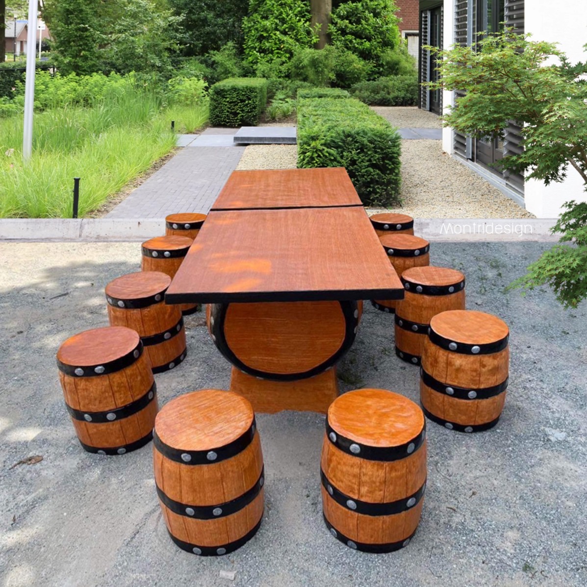 Montri design ชุดโต๊ะถังสนามปูนปั้น 12 ที่นั่ง 110x80x70 สีไม้โอ๊ค ภาคเหนือ สีไม้โอ๊ค 2ชุด ...