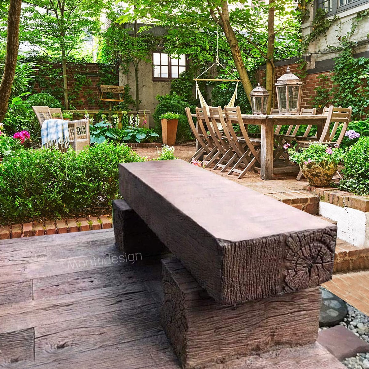 Montri design เก้าอี้ปูนพนักพิงสไตล์โมเดิร์น 180x40x75 สีขาวสลัดดำ ภาค ...