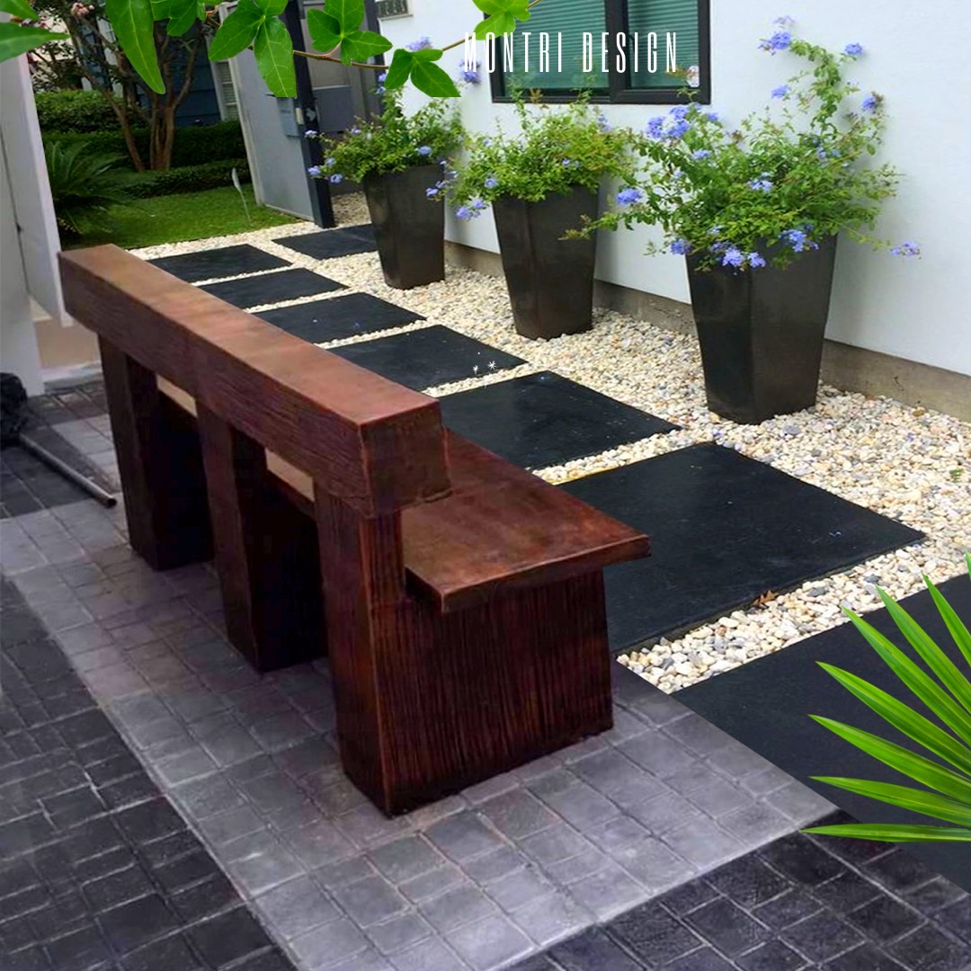 Montri design เก้าอี้ปูนพนักพิงสไตล์โมเดิร์น 180x40x75 สีขาวสลัดดำ ภาค ...