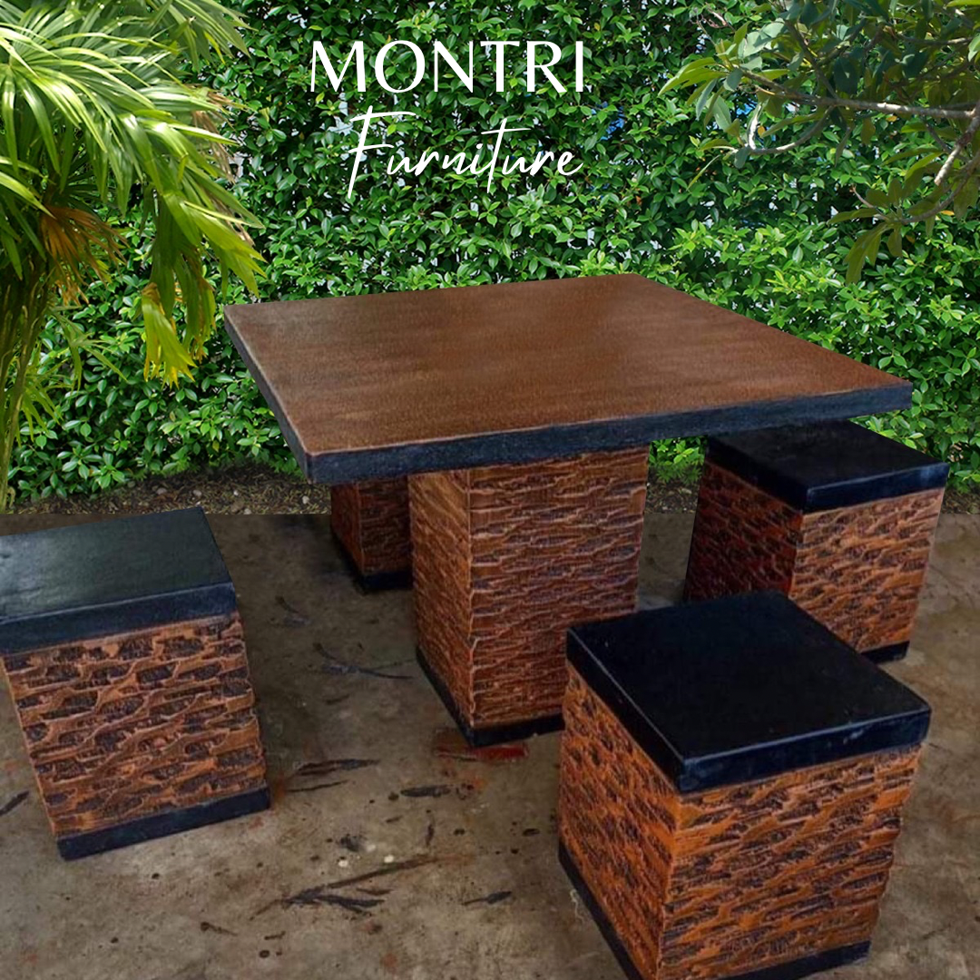Montri design ชุดโต๊ะปูนสนาม 6 ที่นั่ง สีดิน 120x80x65 ภาคเหนือ สีดิน 3 ...