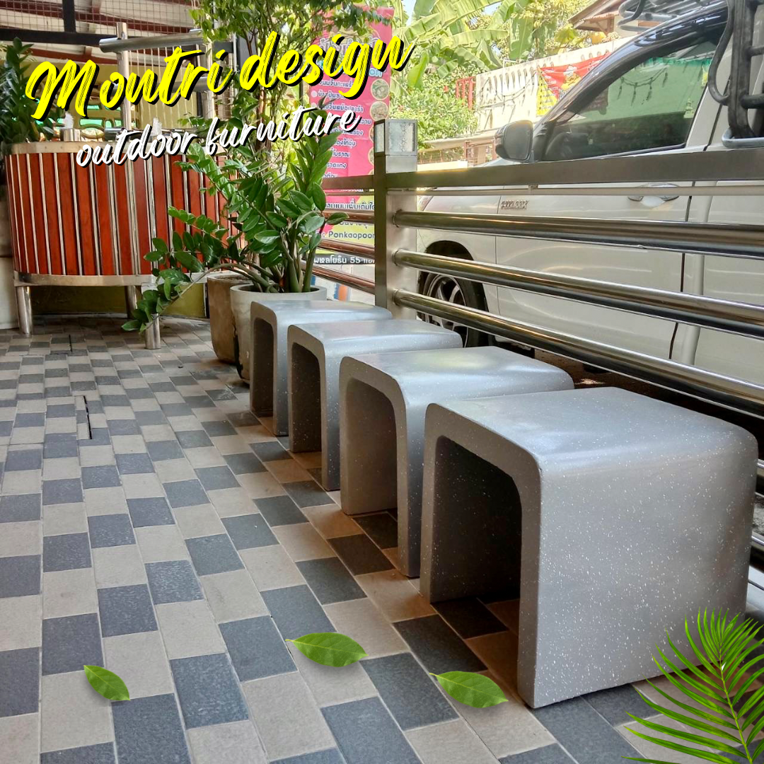 Montri design เก้าอี้สนามปูนลอฟท์ ม้านั่งสนามแต่งสวน set 4 ชุด ตามแบบ ...