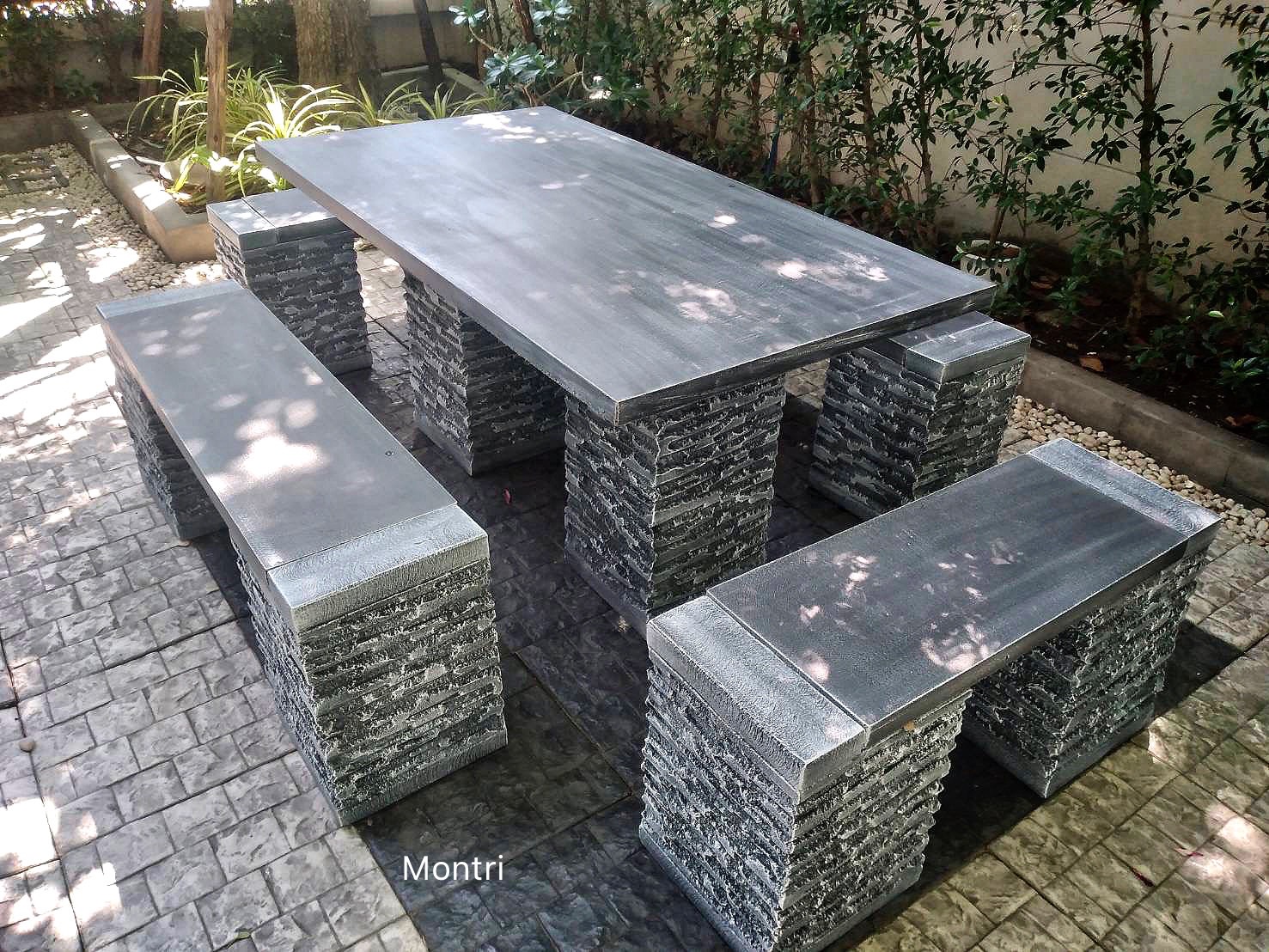 Montri design ชุดโต๊ะสนามปูนลายไม้ 8 ที่นั่ง สีเทา ภาคเหนือ สีเทา 3ชุด ...