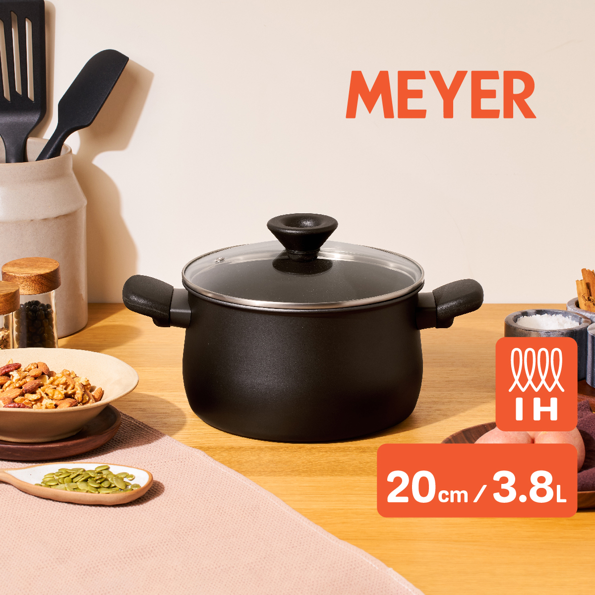 MEYER MIDNIGHT หม้อต้ม 2 หู ขนาด 20 ซม./3.8 ลิตร พร้อมฝา HARD ANODIZED IH (85096-TE12) Midnight ...