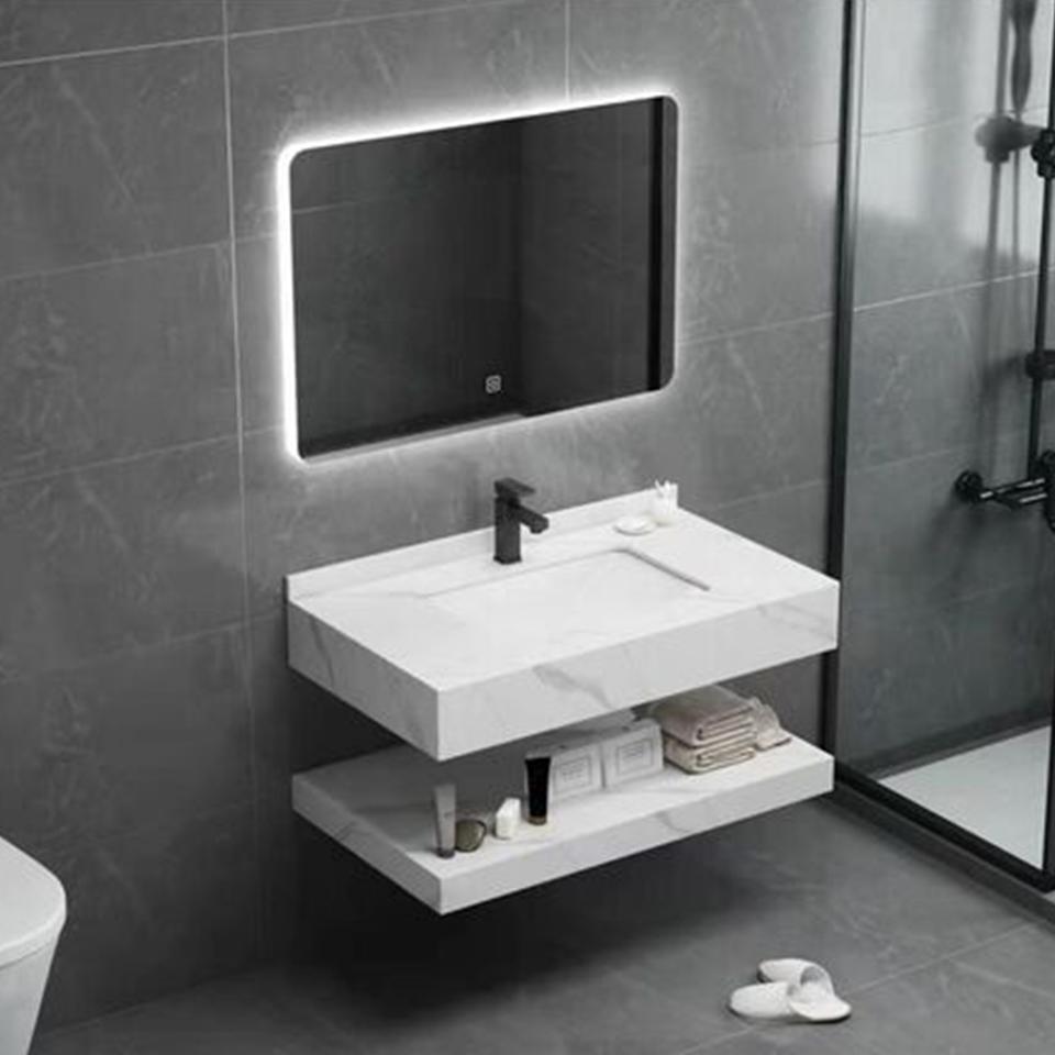 Homeonetech อ่างล้างหน้าเคาน์เตอร์หิน รุ่นด้าน สีขาว รหัส WM 100 cm ...