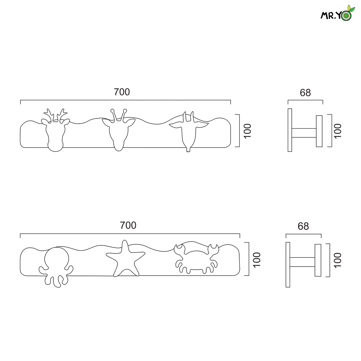 MR.YO FURNITURE - 2D Animal Hanger - ที่แขวนของ/ตกแต่งผนังรูปหัวสัตว์ ...