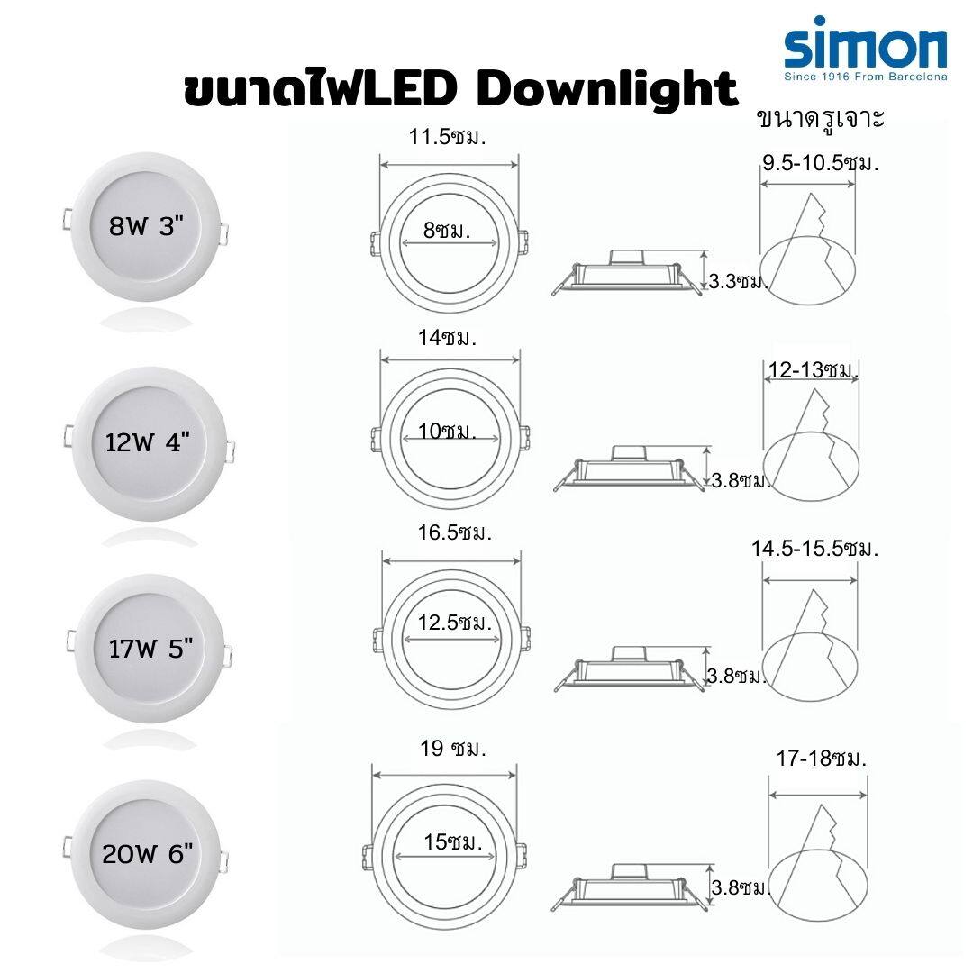Simon โคมไฟดาวน์ไลท์ฝังฝ้า ราคาต่ำสุด โคมไฟติดเพดาน Downlight LED 8W(3 ...
