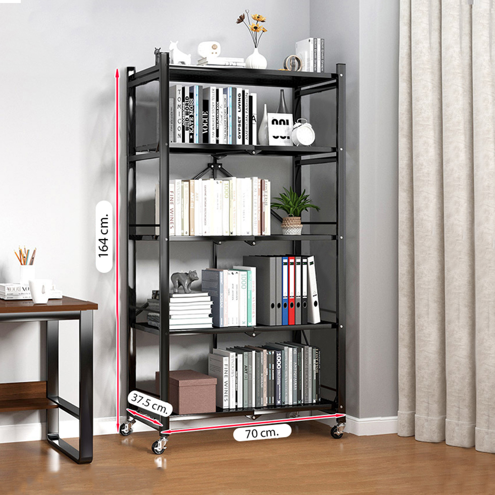 YSB CENTER ชั้นวาง สแตนเลสแท้ ชั้นวางพับเก็บได้ ประหยัดพืนที่ พร้อมล้อเลื่อน อุปกรณ์จัดเก็บ ดำ ...