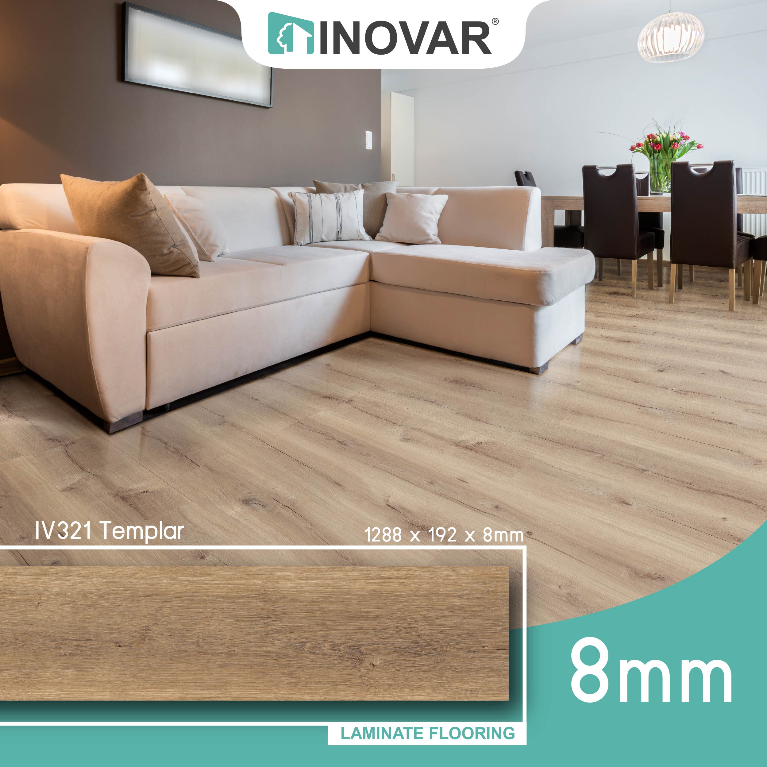 INOVAR ไม้พื้นลามิเนต 8mm Templar 1288 x 192 x 8mm - บริษัท อินโนวาฟลอร ...