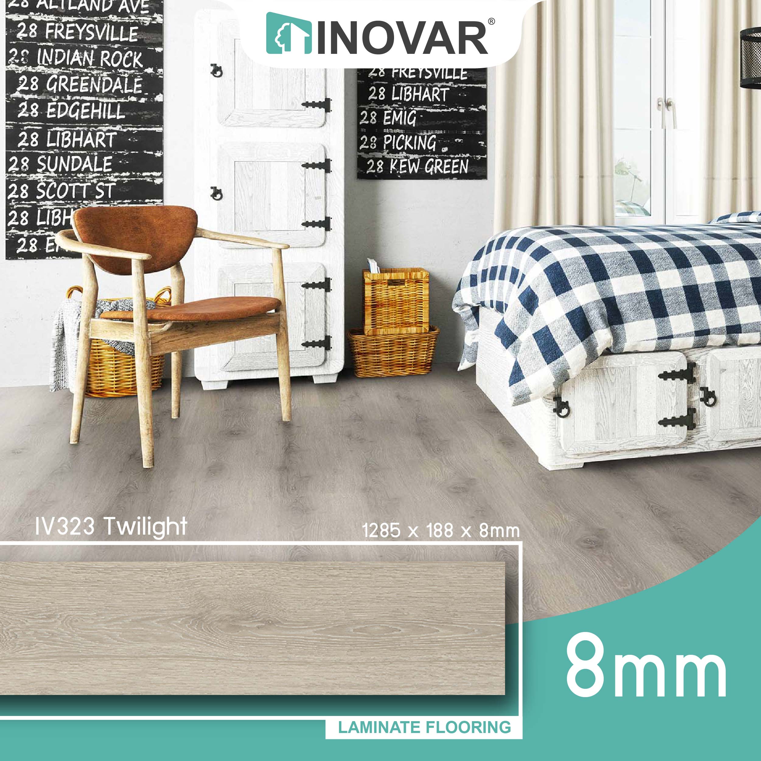 INOVAR ไม้พื้นลามิเนต 8mm [wood] matte Square 1288 x 192 x 8mm Twilight ...