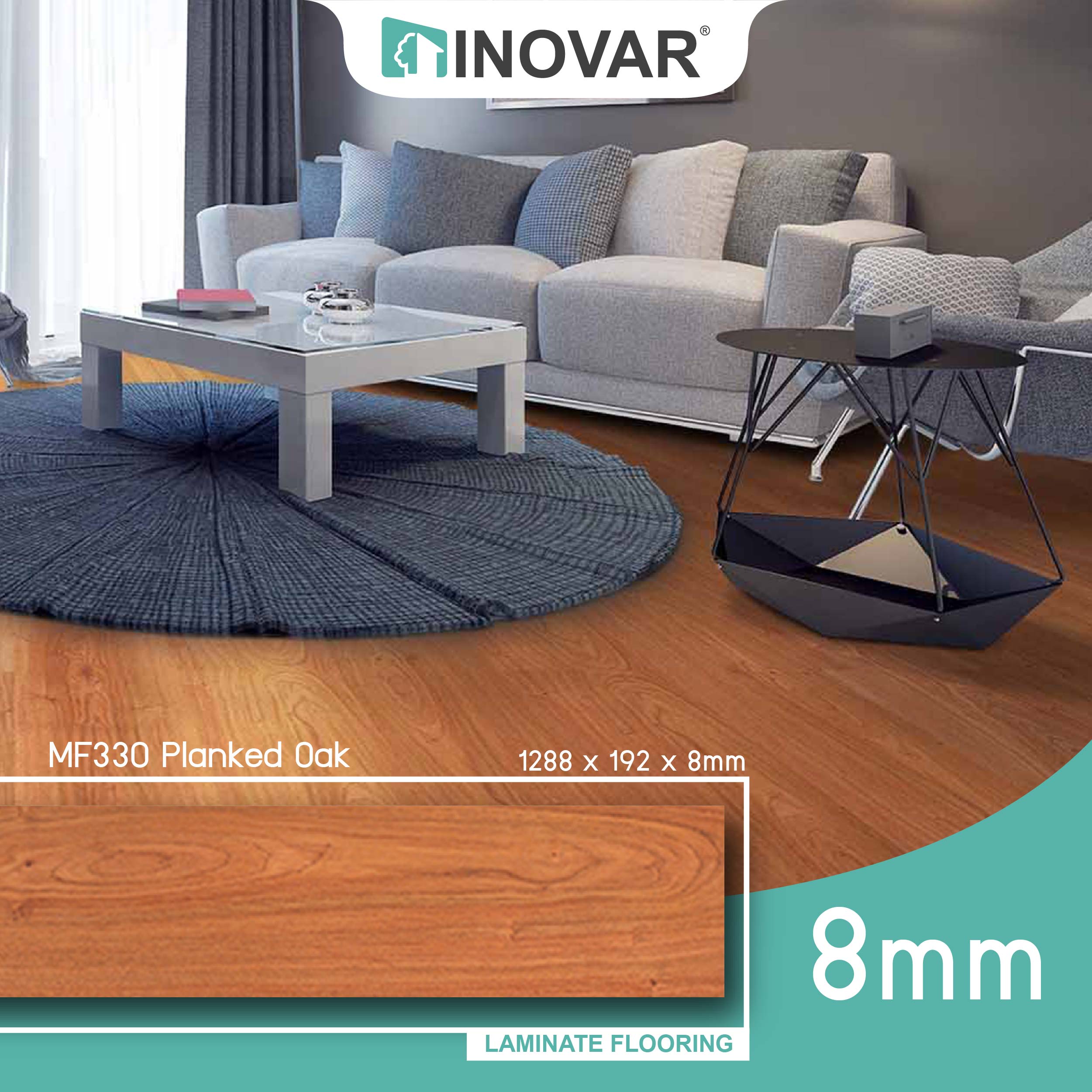 INOVAR ไม้พื้นลามิเนต 8mm [wood] matte Square 1288 x 192 x 8mm Planked ...