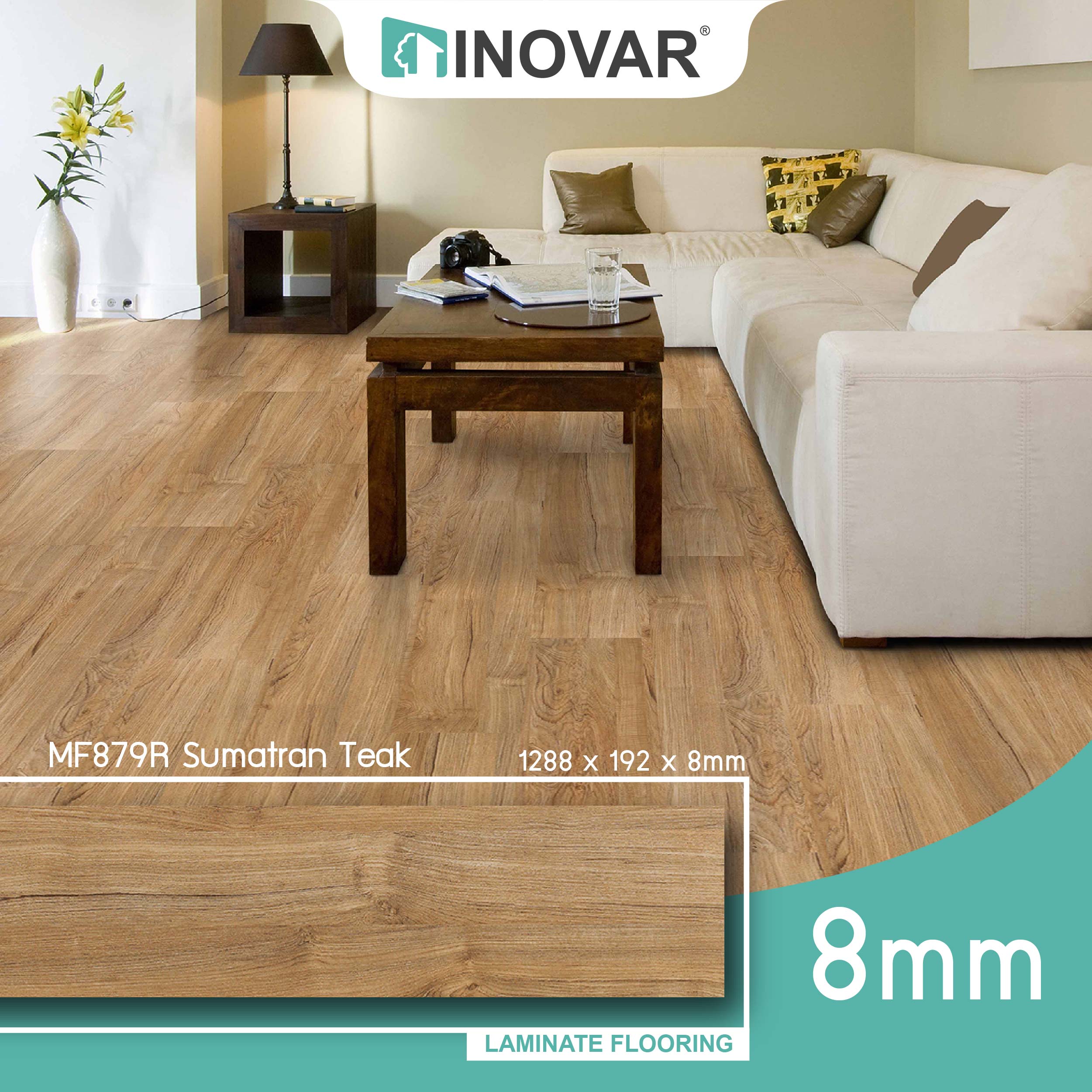 INOVAR ไม้พื้นลามิเนต 8mm [wood] matte Square 1288 x 192 x 8mm Sumatran ...