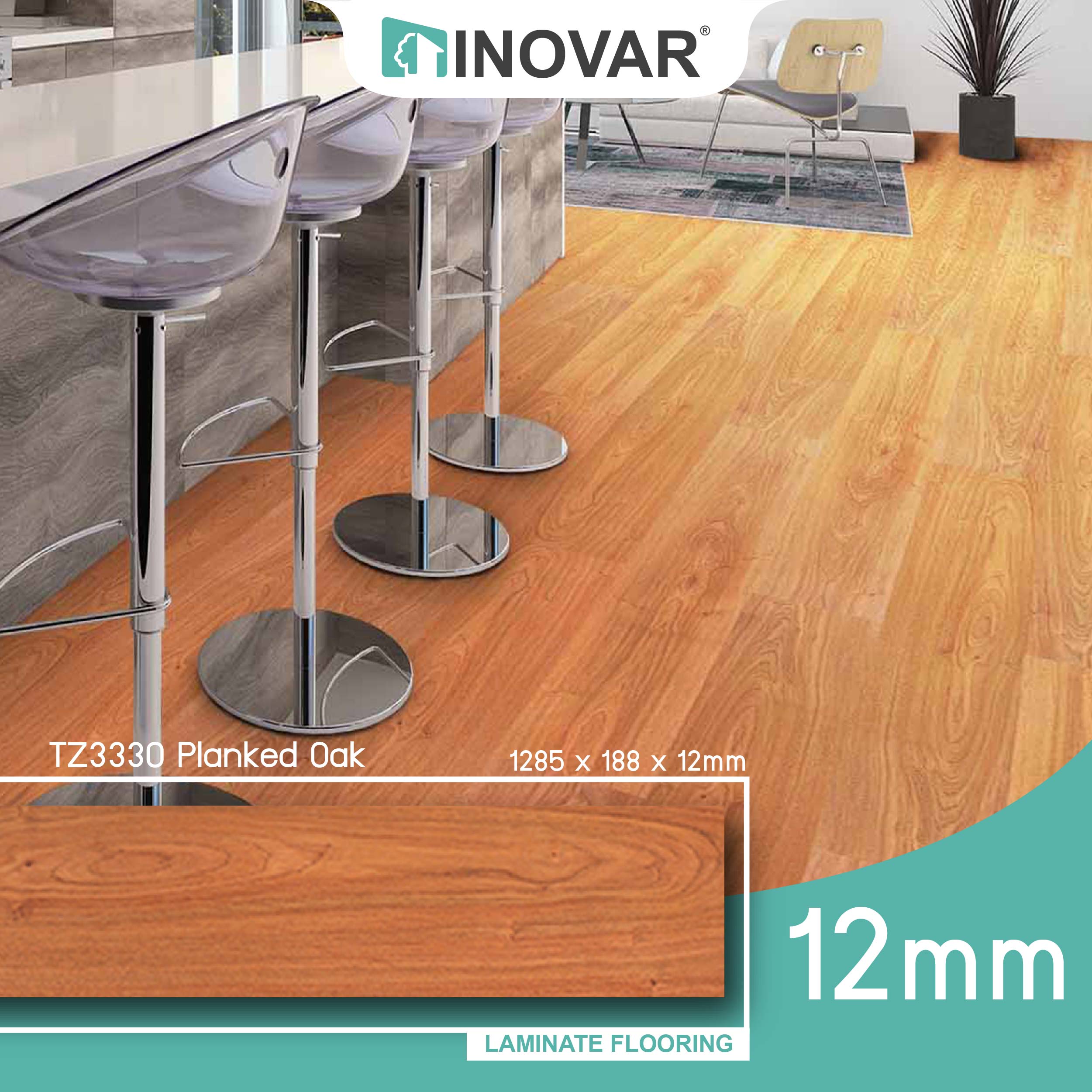 INOVAR ไม้พื้นลามิเนต 8mm [wood] matte Square 1285 x 188 x 12mm Planked ...