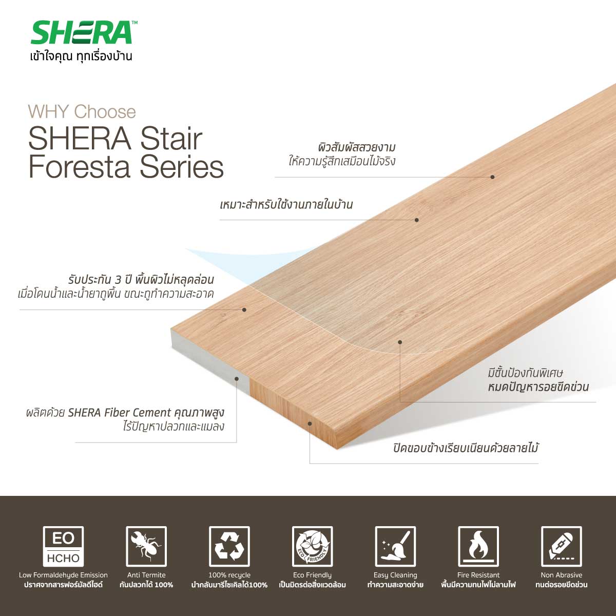 SHERA ไม้บันไดเฌอร่า รุ่นฟอเรสต้า (2 ชิ้น/แพ็ค) สี Light oak 2.5x25x120 ...