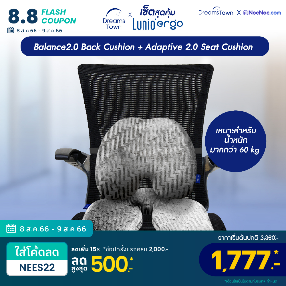 เซ็ตนั่งสบาย FULI 3Memory Foam FULI Lumbar Support Cushion Core + U ...