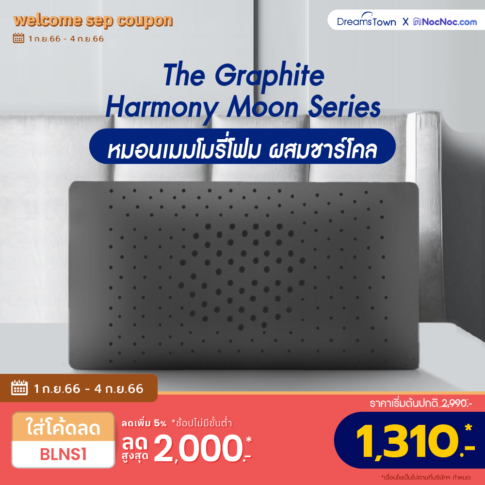 Lunio หมอนเมมโมรี่โฟม ผสมชาร์โคล รุ่น The Graphite Harmony Moon Series 75x40x14 - บริษัท ฮอริซอน ...