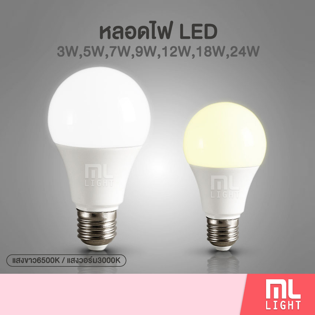 Mllight หลอดไฟ LED 3W 5W 7W 9W 12W 18W 24W หลอดไฟ E27 LED BULB แสงขาว 3W-แสงขาว - หจก.มาริสา การ ...