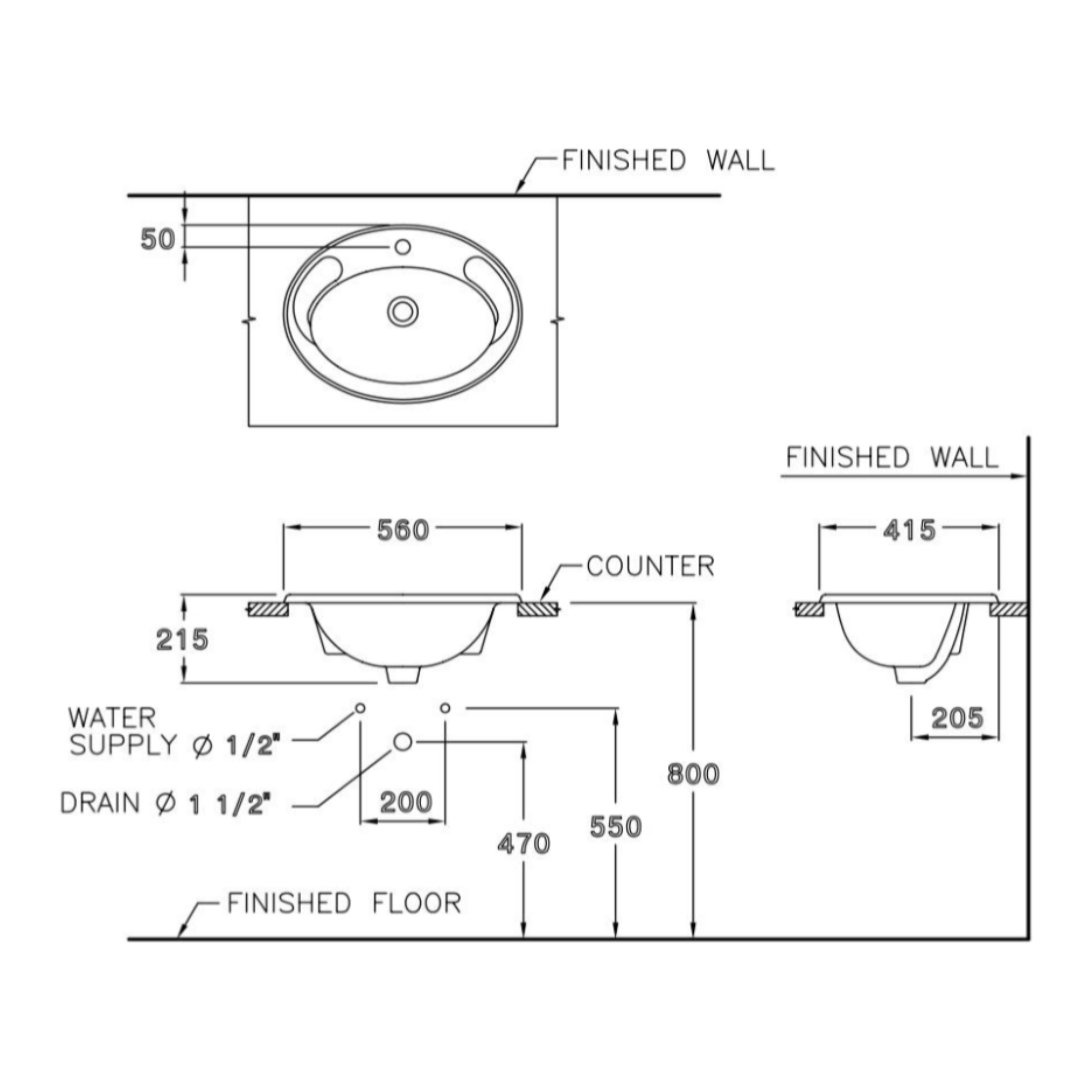 COTTO อ่างชนิดวางบนเคาน์เตอร์รูปทรงรี รุ่น C007 ขนาด 56 x 41.5 x 21.5cm ...