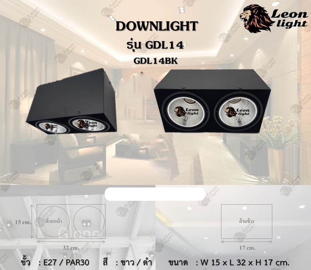 Leon Light โคมดาวน์ไลท์ติดลอยปรับมุม 2xE27 (ใส่หลอด PAR30 ได้) รุ่น ...