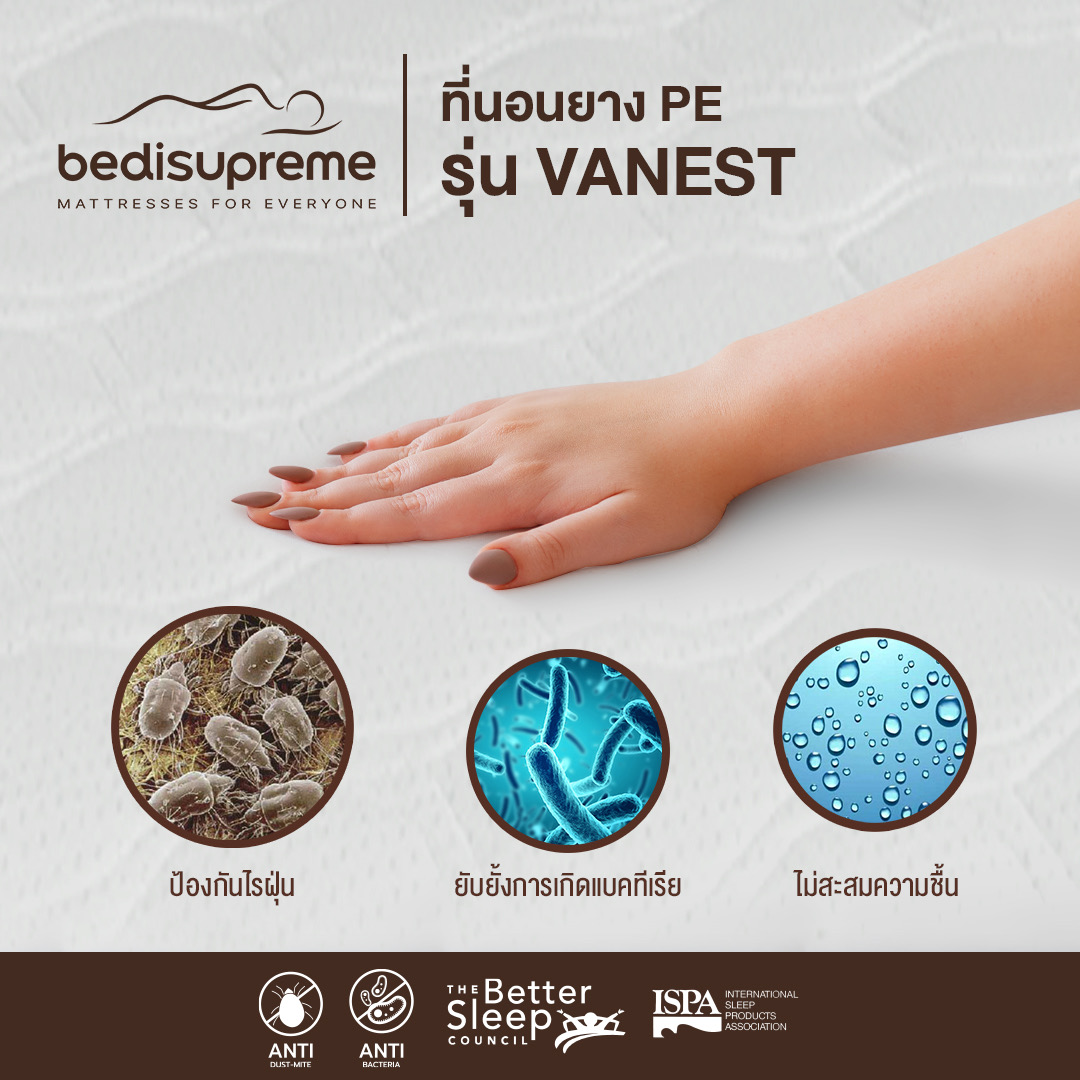 Bedisupreme ที่นอนยาง PE หุ้มผ้านอกสีขาว (กันไรฝุ่น) หนา 8 นิ้ว รุ่น ...