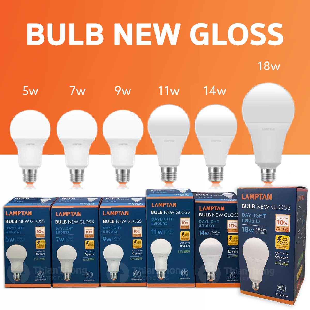 Lamptan หลอดไฟ LED Bulb 9W E27 แลมป์ตั้น รุ่น NEW Gloss 9w Lamptan LED ...