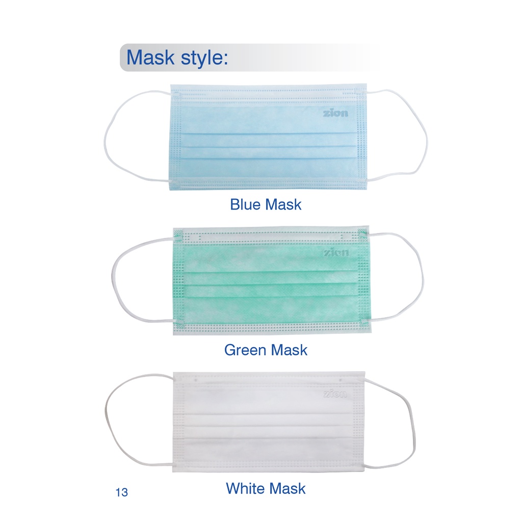 Zion Mask หน้ากากอนามัย รุ่น Disposable Mask (แพ็ค 10 ชิ้น) Mask สี ...