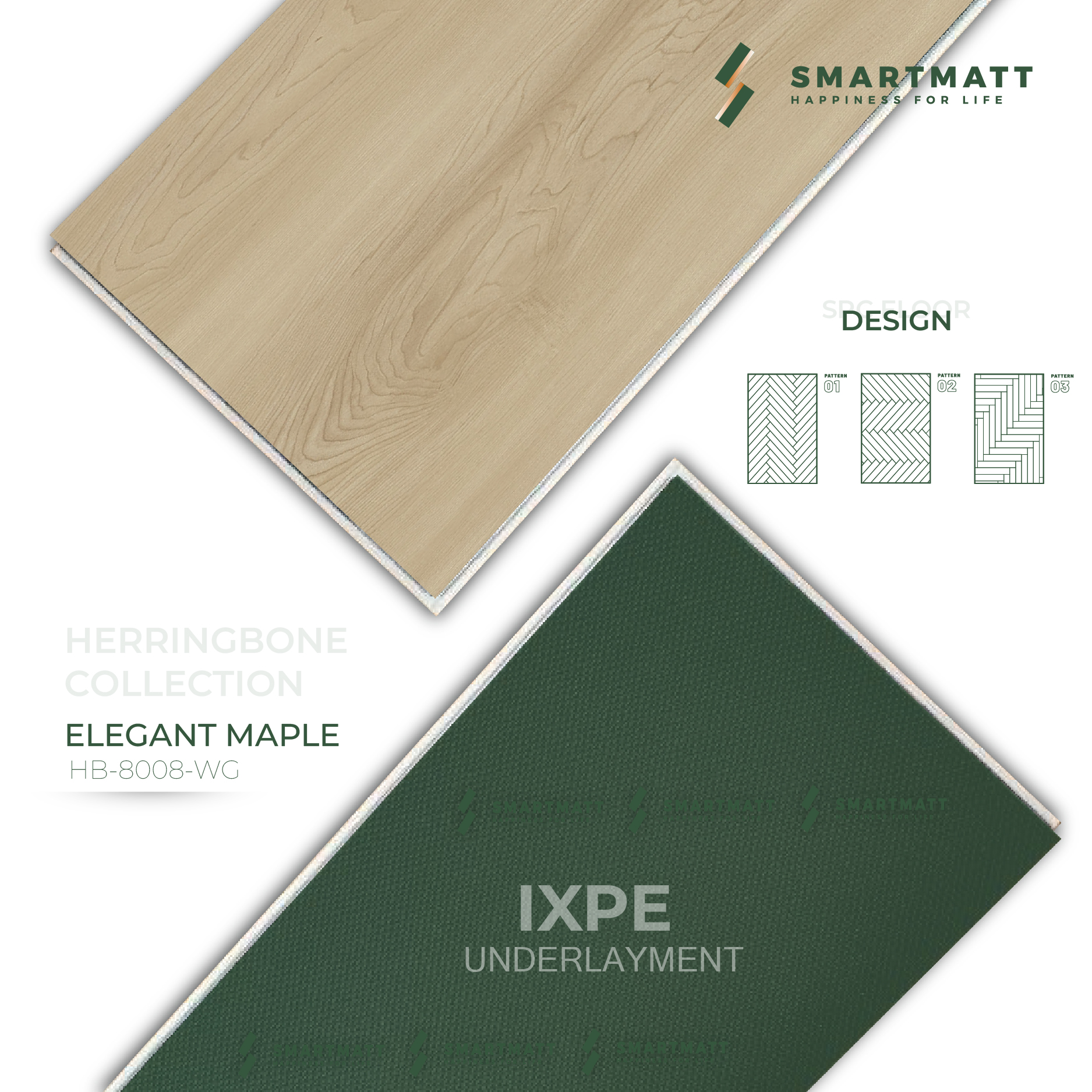SMARTMATT SPC ลายก้างปลา - SMARTMATT PRO 6 มม. ขนาด 12.7x62 ซม. 1.7323 sq.m./box ELEGANT MAPLE ...