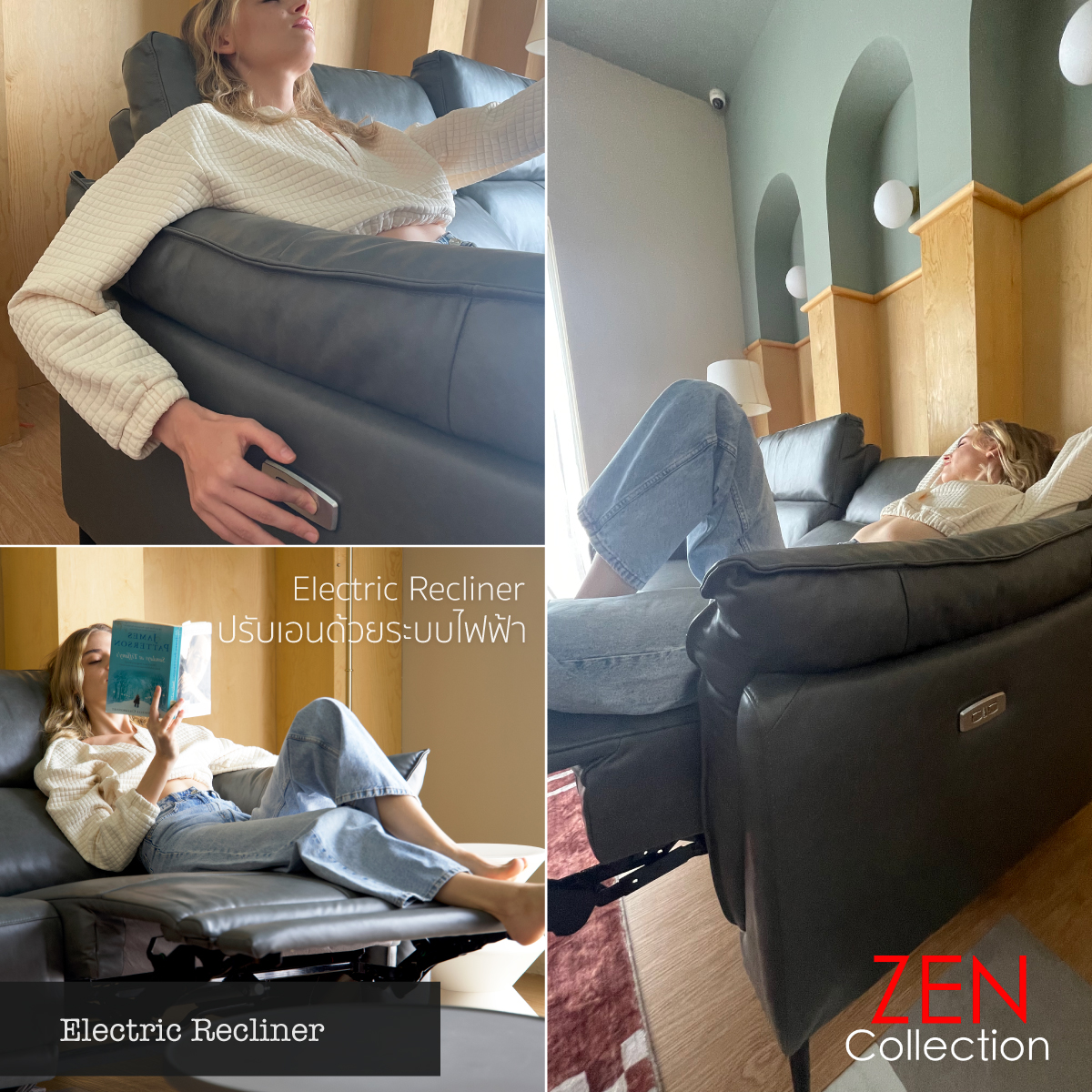 ZEN Collection Electric Recliner Sofa รุ่น BAKER 195 cm genuineLeather Whiskey - บริษัท อินเตอร์ ...