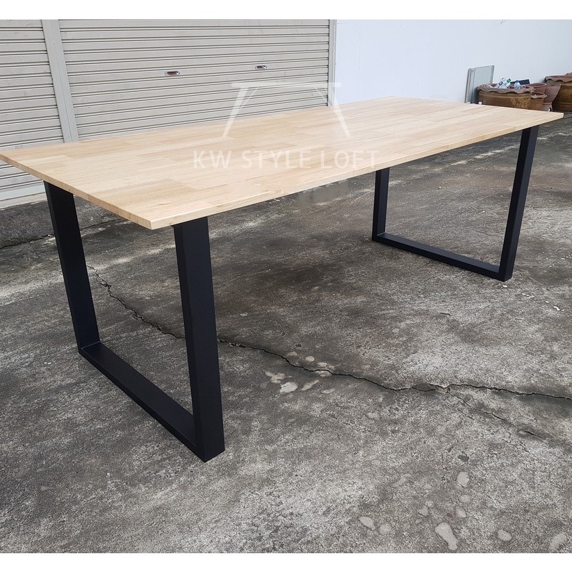 Kwstyleloft โต๊ะทำงานไม้จริงขาเหล็กสไตล์ Loft ขนาด90x200x75ซม. ไม้หนา ...