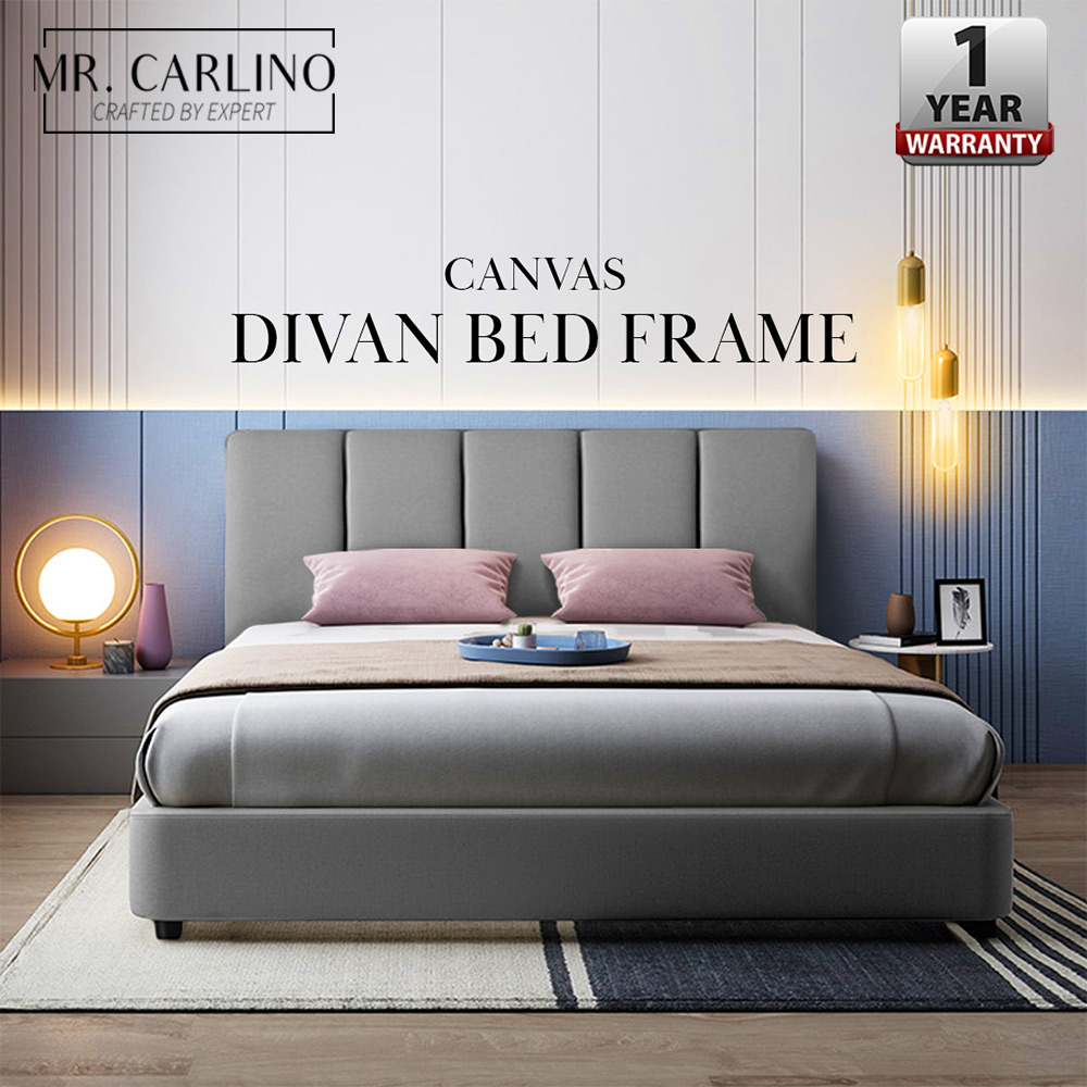 MR.CARLINO เตียง : HANDLEY Velvet Divan Queen Bed Frame 6 ฟุต สีเทา ...