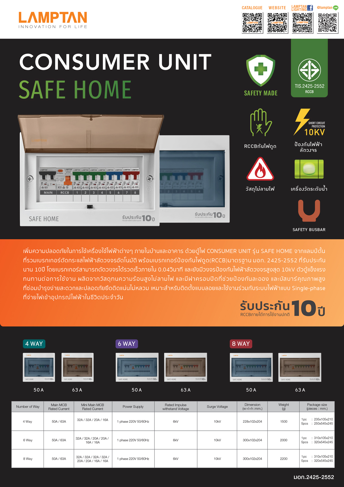 LAMPTAN ตู้เบรกเกอร์ ตู้ไฟ CONSUMER UNIT SAFE HOME 4 WAY 50A - บริษัท แ ...