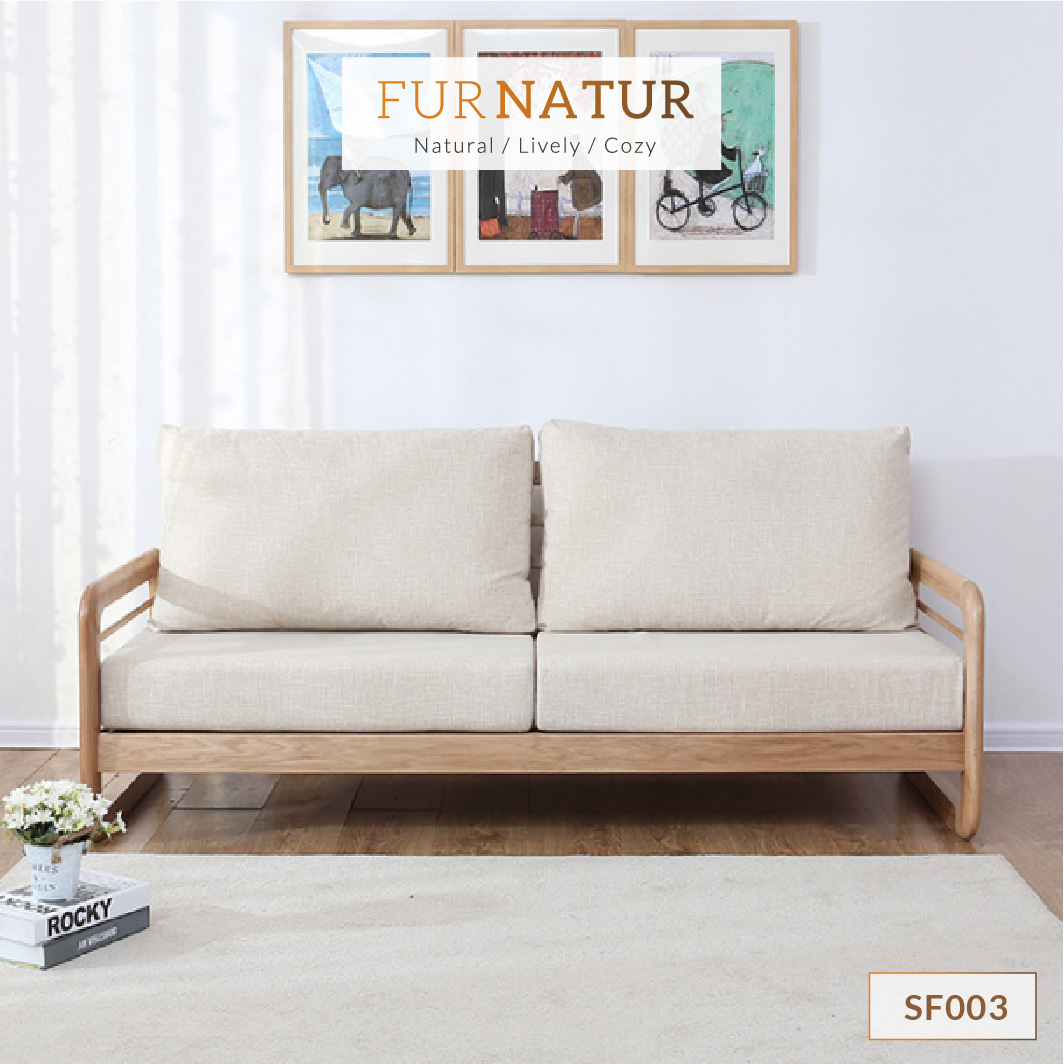 Furnatur โซฟาไม้โอ๊คแท้สไตล์ Minimal SF003 ไม้ 3ที่นั่ง สีน้ำตาล - ThaiPick