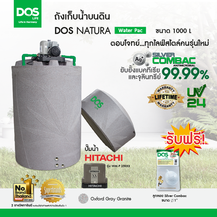 DOS ถังเก็บน้ำบนดิน รุ่น NATURA Water-Pac สี GRANITE GRAY ขนาด 1000 ...