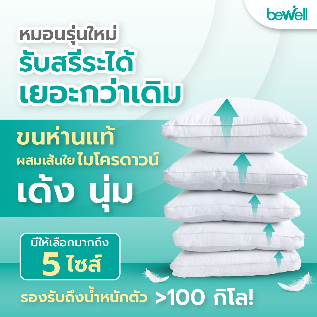 Bewell หมอนเพื่อสุขภาพ รุ่นไฮบริดดาวน์ ผสมขนห่านแท้เกรดพรีเมียม กับเส้นใยไมโครดาวน์ size L ...