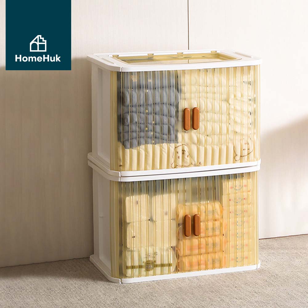 HomeHuk กล่องเก็บของ พับได้ ฝาสไลด์ซ้าย-ขวา มีล้อ 60x37x40cm ซ้อนได้ ...