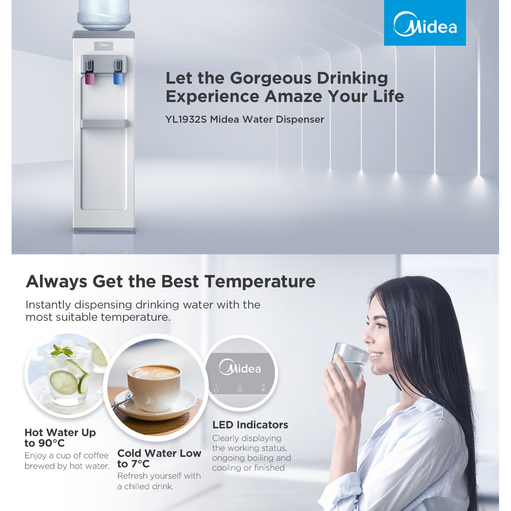 Midea ตู้ทำน้ำร้อน-น้ำเย็นไมเดีย (Water Dispenser) รุ่น YL1932S ตู้กด ...