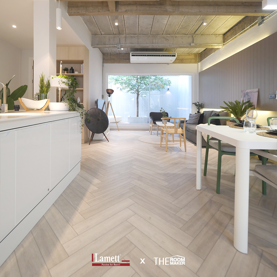 LAMETT กระเบื้อง SPC รุ่นก้างปลา (Herringbone) สี White Oak ขนาด ...