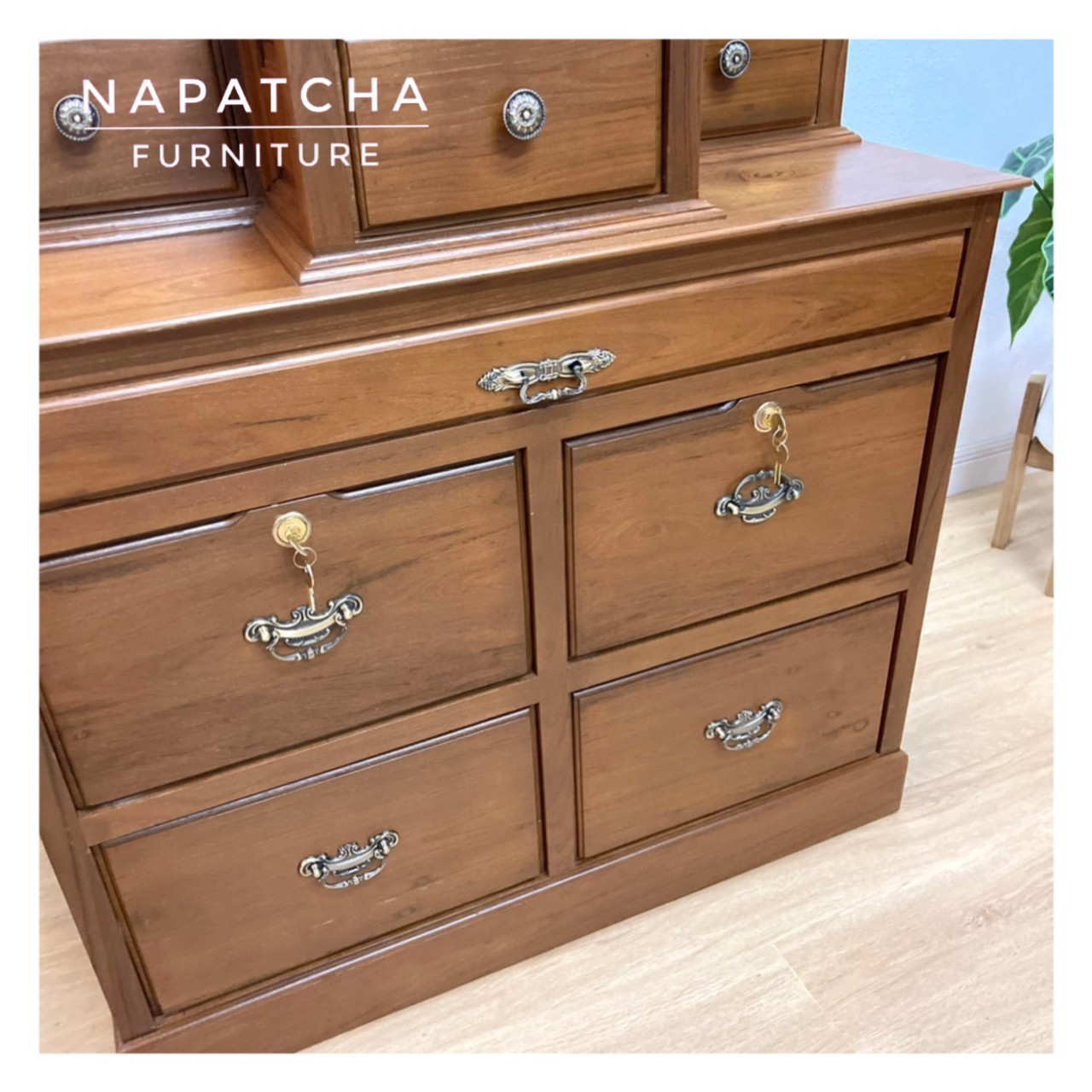 NAPATCHA โต๊ะหมู่บูชา แท่นบูชา หิ้งพระ ไม้สักแท้ 100% รุ่น N9-48-01 / สีไม้ ลายธรรมชาติ ขนาด ...