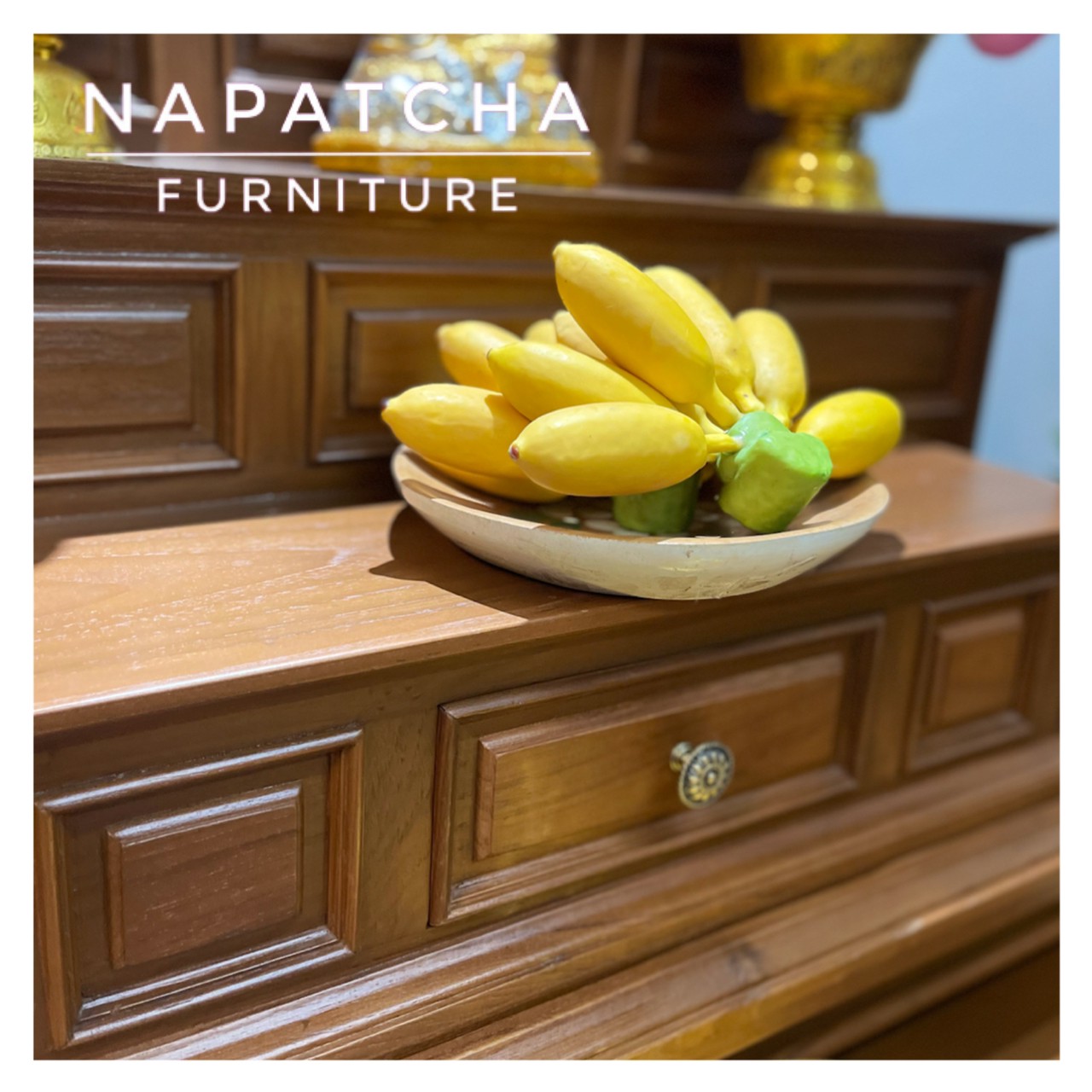 NAPATCHA โต๊ะหมู่บูชา หิ้งพระ ไม้สักแท้ 100% +ต้นโพธิ์สีทอง รุ่น N9-85 ...