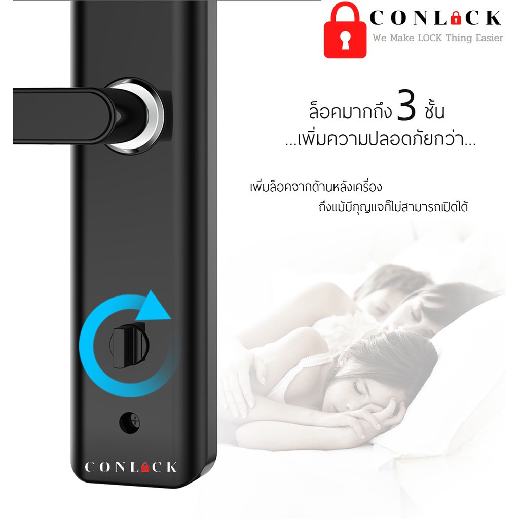 Conlock กลอนดิจิตอล ปลดล็อค6ระบบ แทนลูกบิดเดิม ล็อคยาว digital door ...