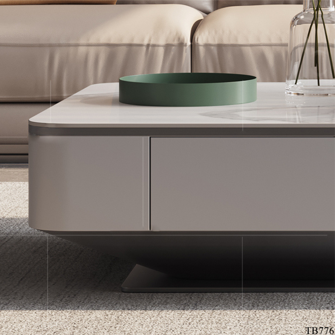 MJhomedesigns Elegant-Style Slate Coffee Table TB776 สีเทา L80xW80xH39 + L60xH50 cm. - ThaiPick