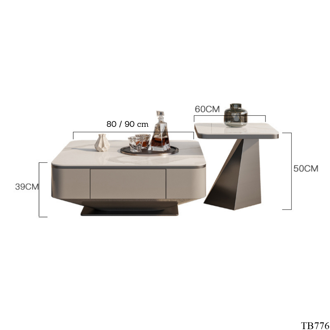 MJhomedesigns Elegant-Style Slate Coffee Table TB776 สีเทา L80xW80xH39 + L60xH50 cm. - ThaiPick