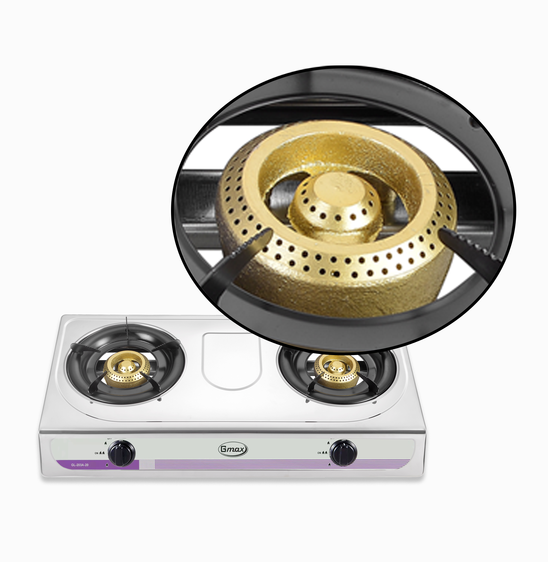 Gmax เตาแก๊ส 2 หัว หน้าสแตนเลส หัวเตาเหล็ก GL-203A-20 - บริษัท ไทยถาวรคาซติ้งเลท จำกัด - ThaiPick