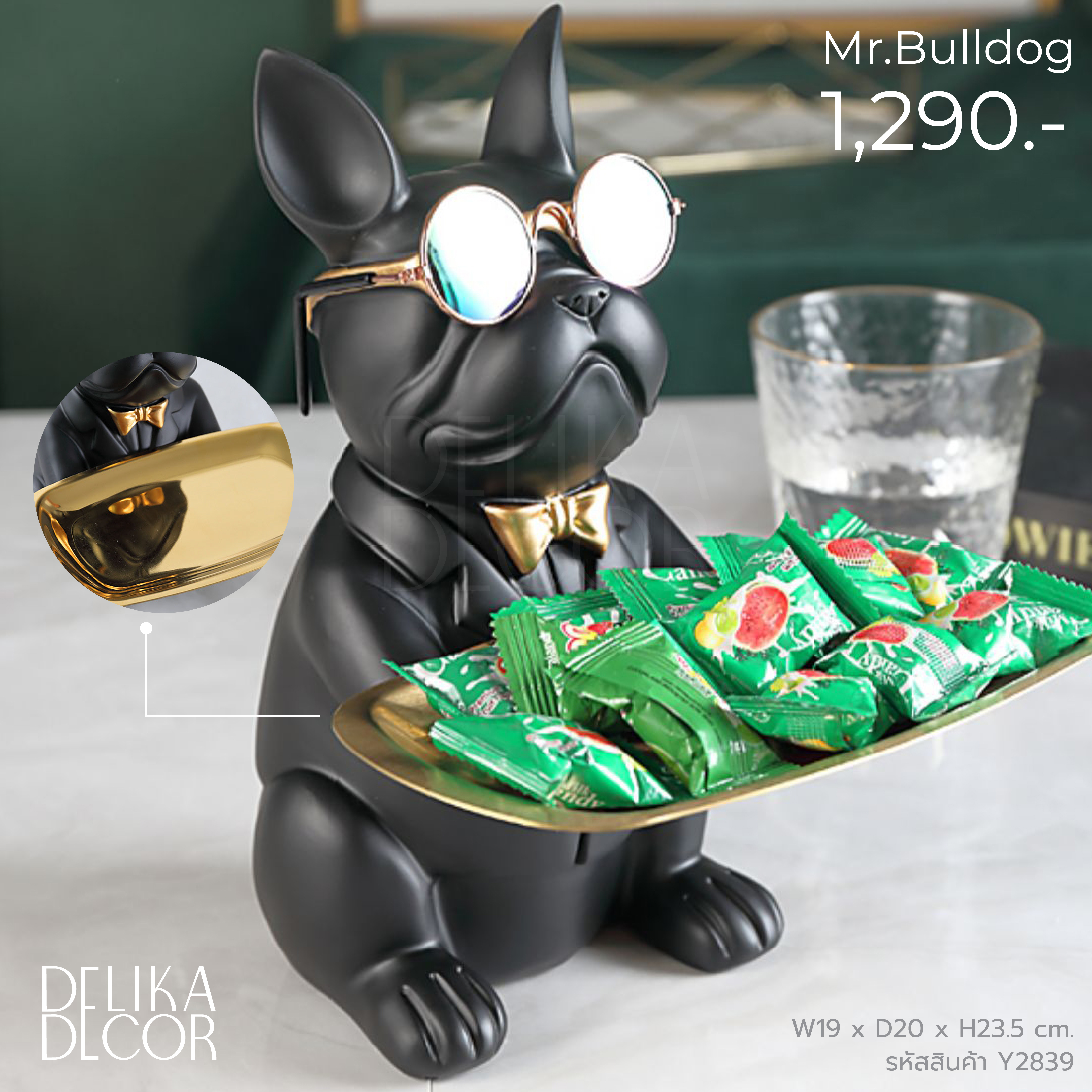 สุนัขดำถือถาดสีทอง Mr.Bulldog | ของตกแต่งบ้าน DELIKA ดำ - บริษัท ลีฟ ...