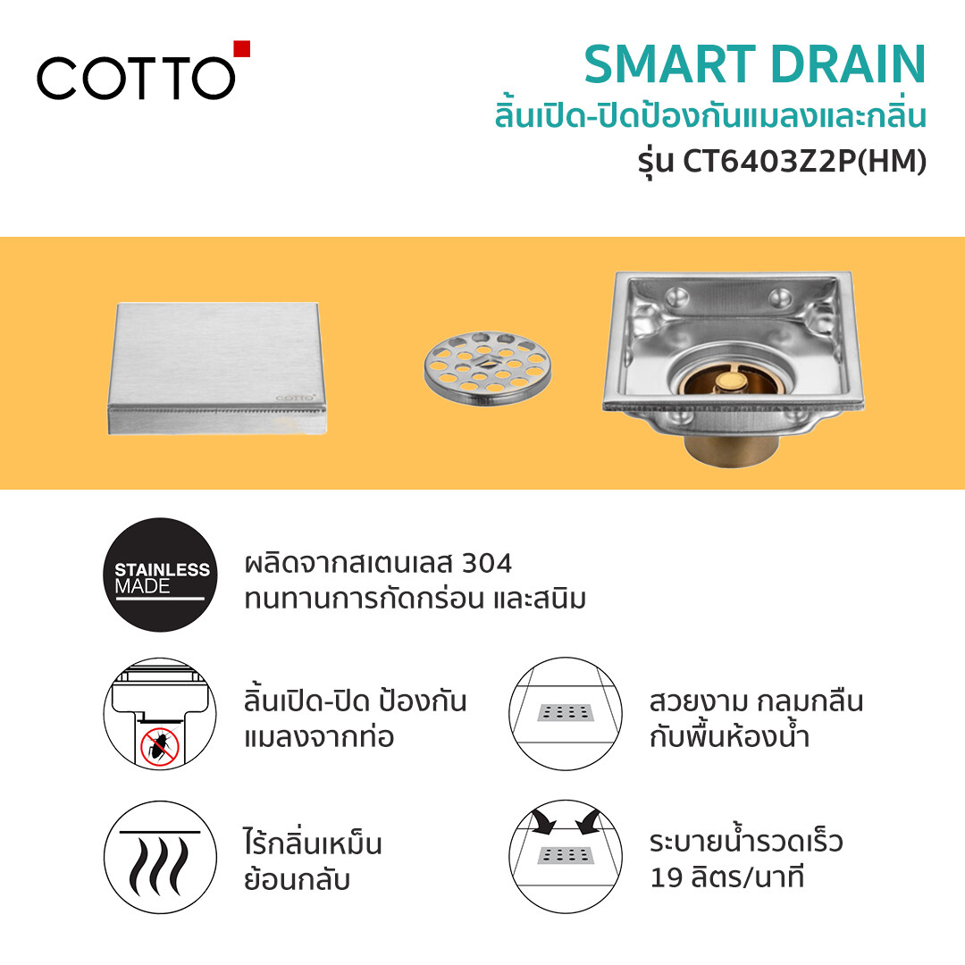 COTTO ตะแกรงน้ำทิ้งสเตนเลส รุ่น CT6403Z2P(HM) สีสเตนเลส สเตนเลส ...